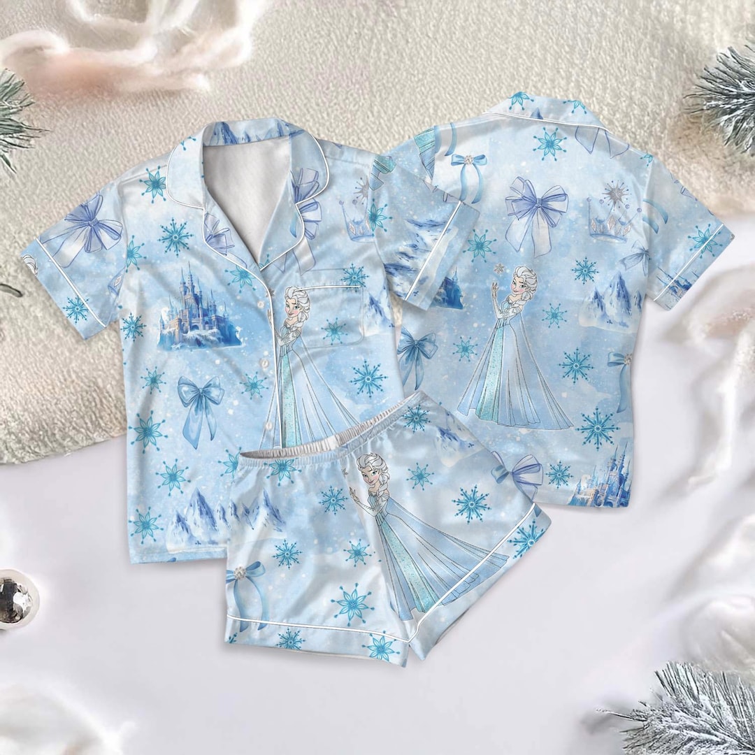 Princess Elsa Bow Pajamas Short Set, Elsa Coquette Bow Sleepwear ...