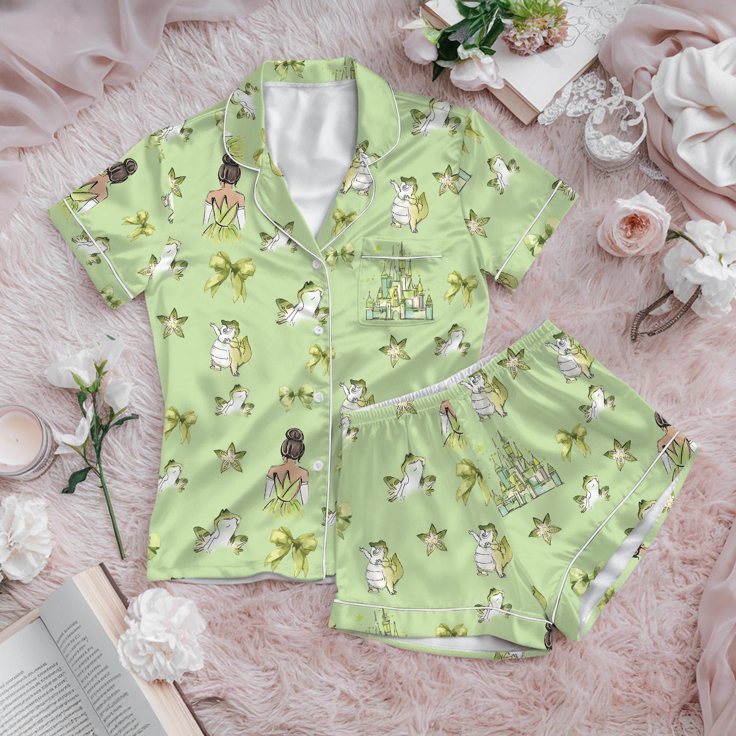 Coquette Bow Tiana Princess Satin Pajamas Short Set, Disney Princess ...
