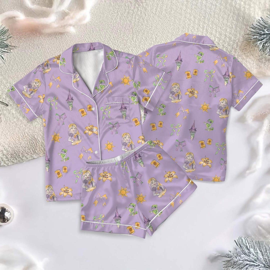 Coquette Bow Rapunzel Satin Pajamas Short Set, Disney Tangled Short ...