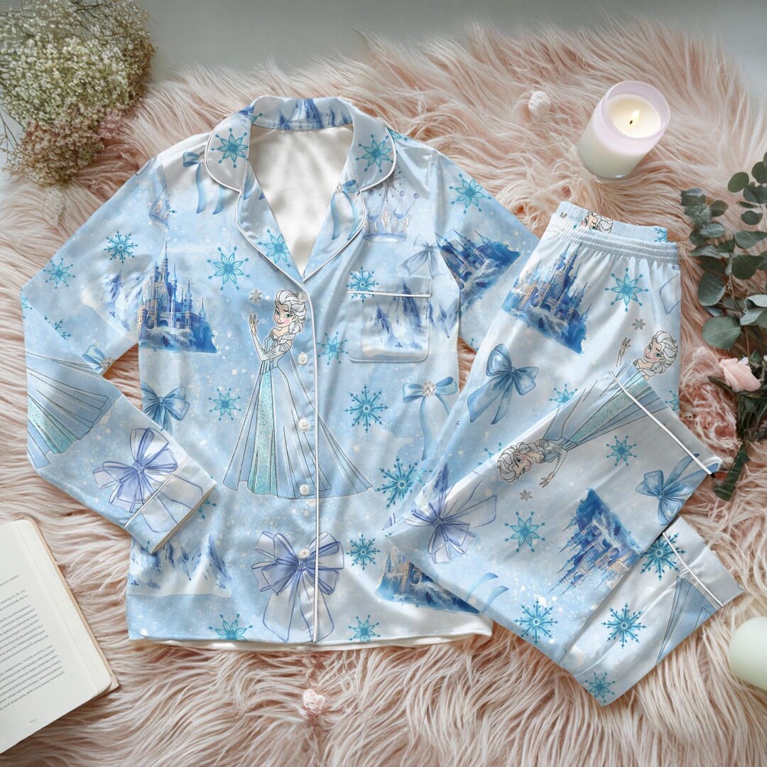 Coquette Bow Elsa Princess Satin Pajamas Set, Disney Frozen Pjs ...