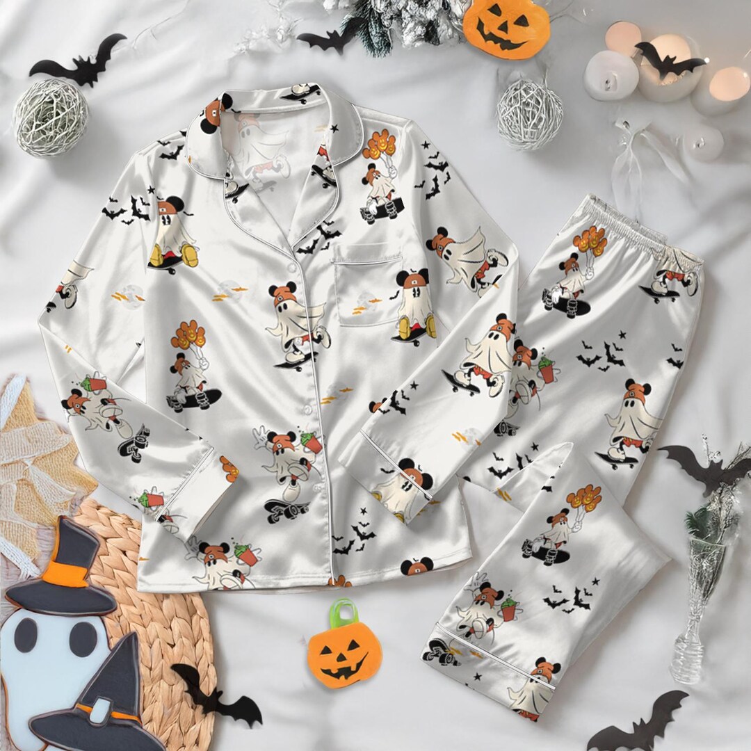 Personalized Disney Halloween Mickey Ghost Satin Pajamas Set, Mickey ...