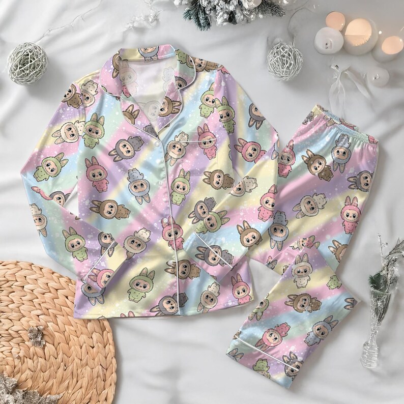 Labubu Horror Watercolor Satin Pajamas Set, Horror Character Pajamas ...