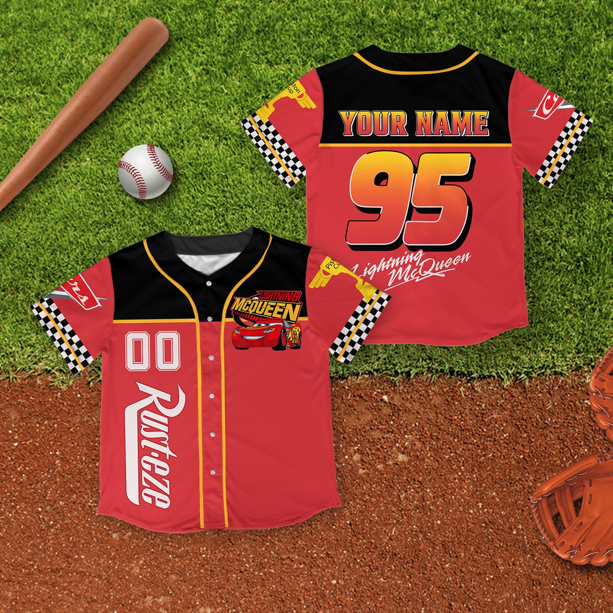 Custom Disney Cars Lightning Mcqueen Baseball Jersey, Cars Lightning ...