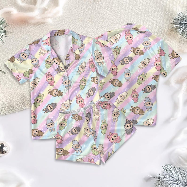 Labubu Horror Watercolor Satin Pajamas Set, Horror Character Pajamas ...