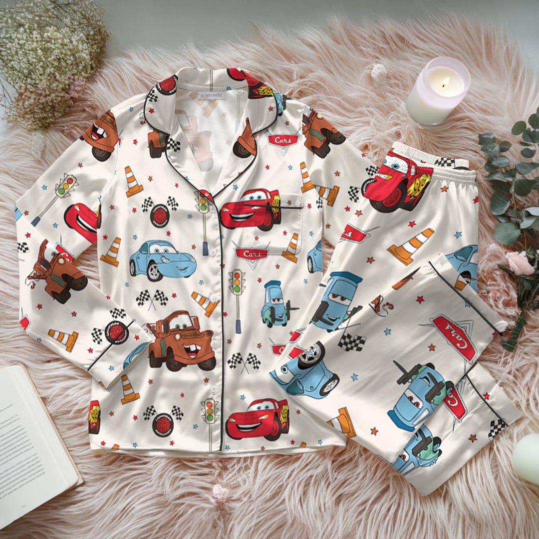 Disney Lightning Mcqueen Satin Pajamas Set, Disney Cars Movie Holiday ...