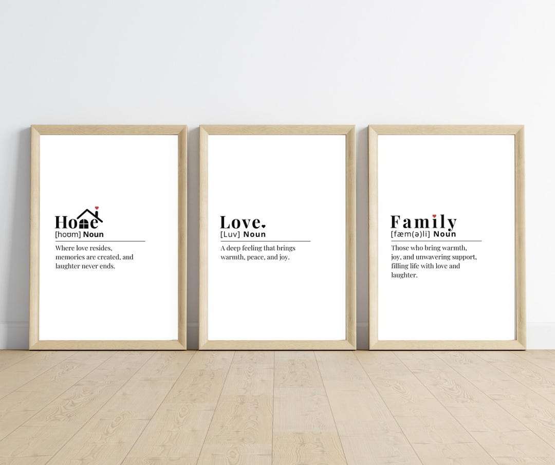 Home, Love, Family Definition Wall Art - Minimalist Word Definition ...