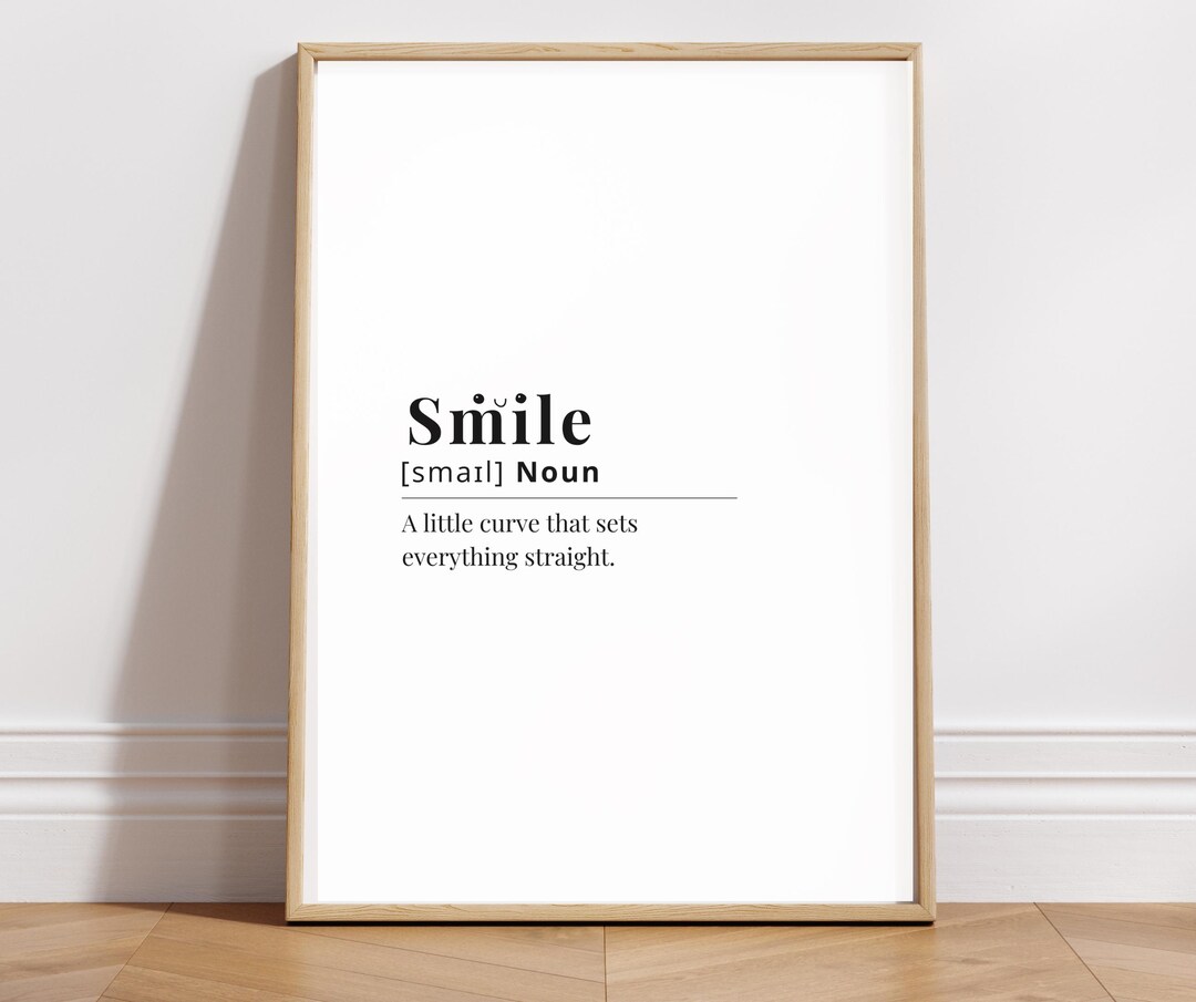 Smile Definition Print, Minimalist Wall Art, Black and White Quote ...