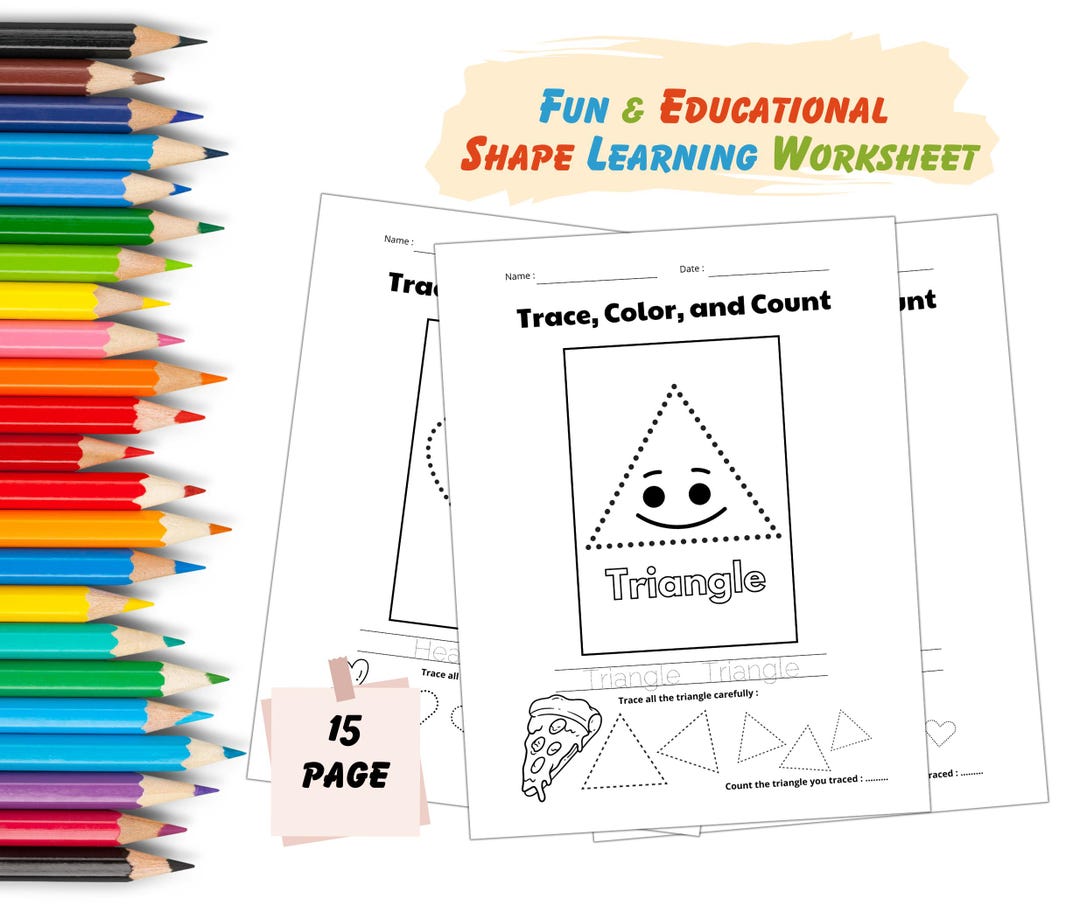15 Page Shape Tracing Worksheet | Trace Color Count | Preschool ...