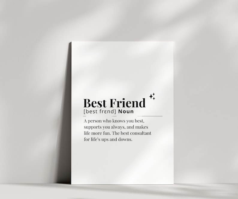 Best Friend Definition Print, Minimalist Friendship Wall Art, Besties ...
