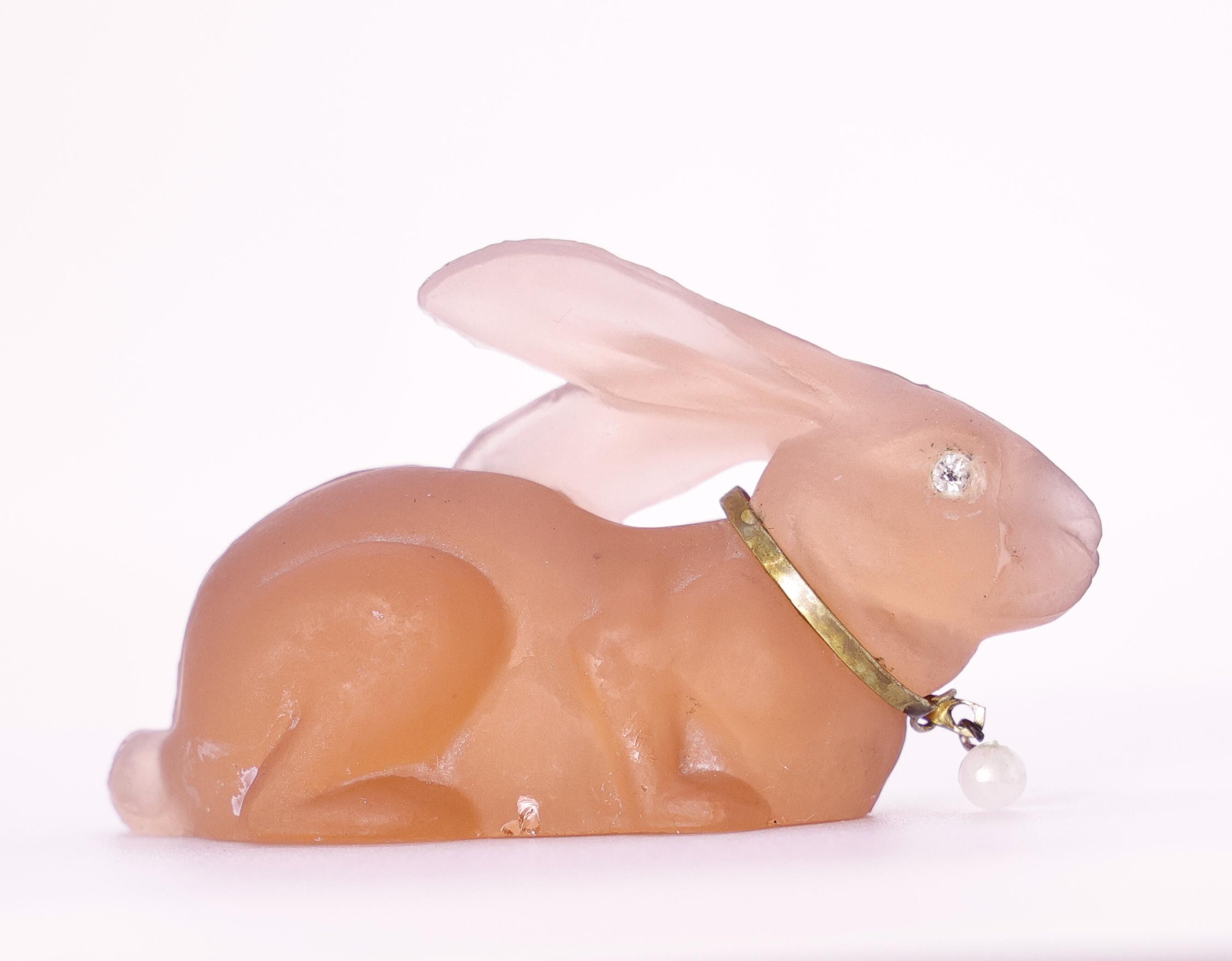 Rare Vintage Frosted Glass Bunny Rabbit With Crystal Eyes and Gold-tone ...