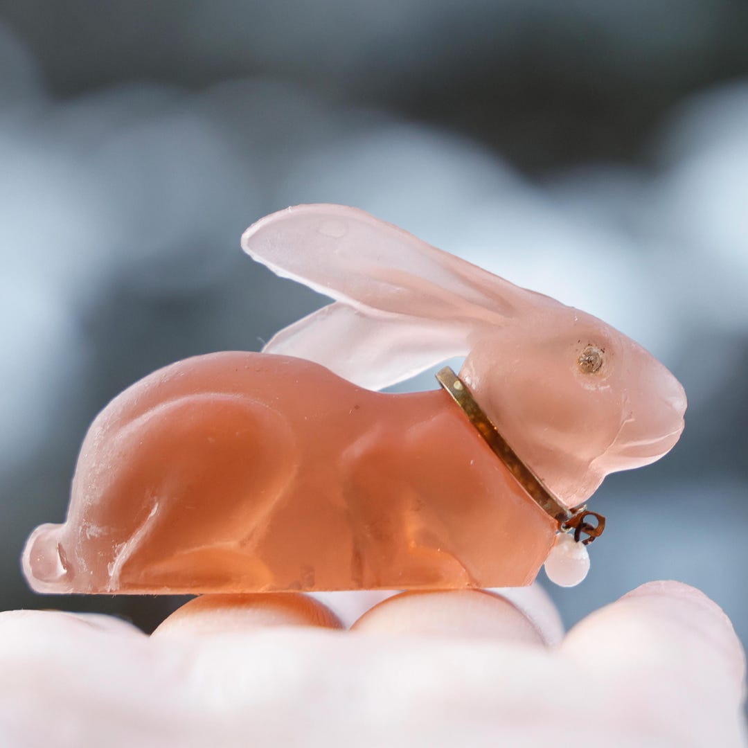 Rare Vintage Frosted Glass Bunny Rabbit With Crystal Eyes and Gold-tone ...
