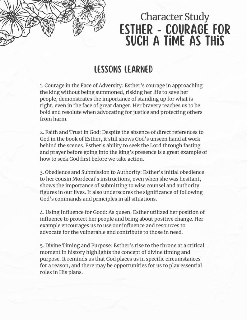 Esther, A Biblical Character Study in Courage - Etsy