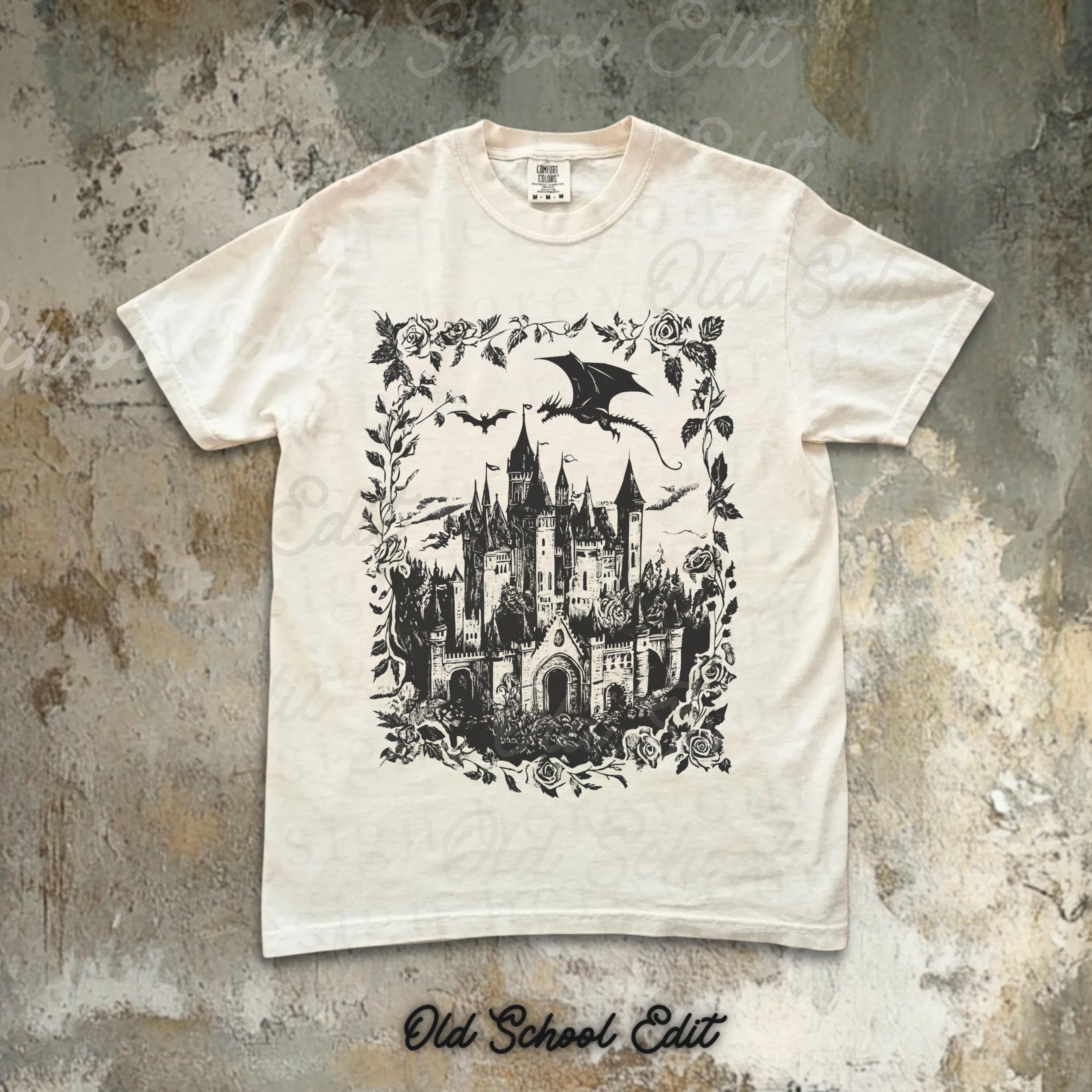 Dragon Vintage Dark Art Shirt, Dragon Castle Shirt, Retro Medieval Y2k ...