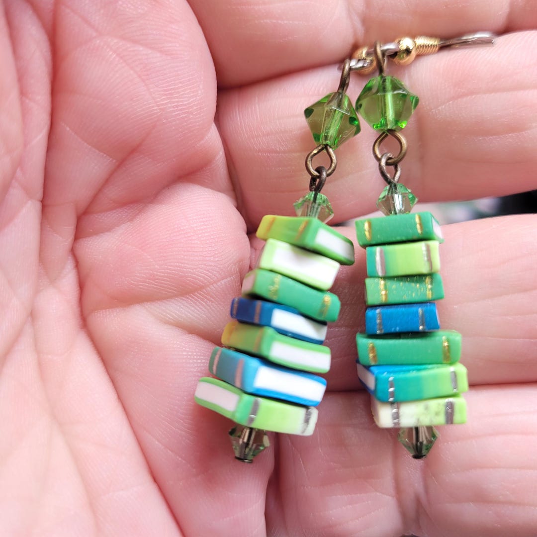 Tsundoku Stacks - Spring Greens Stack - Book Earrings - Mad Dash Studio ...