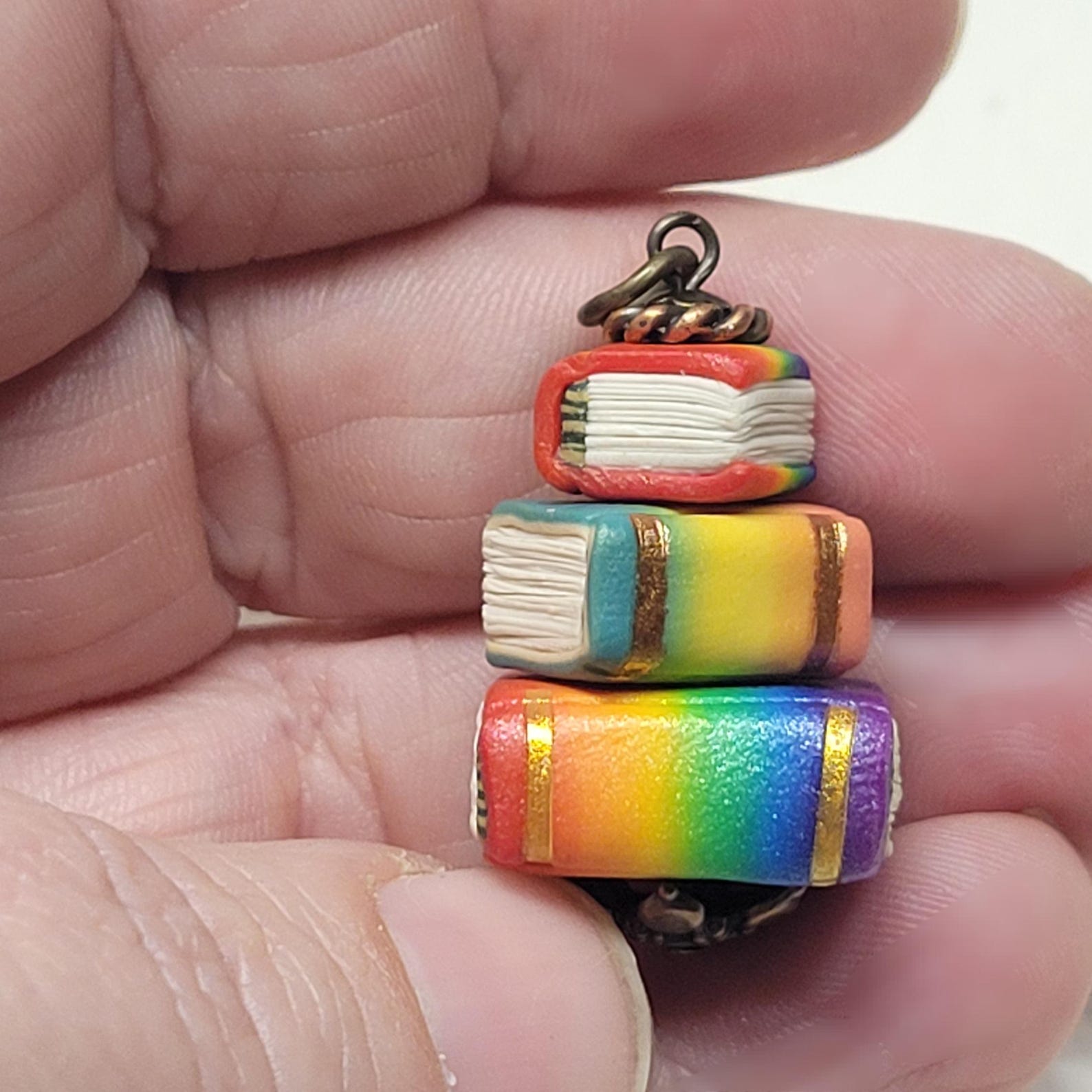 Reader's Library Pendant Copperplate Miniature Hand Sculpted Book Stack ...