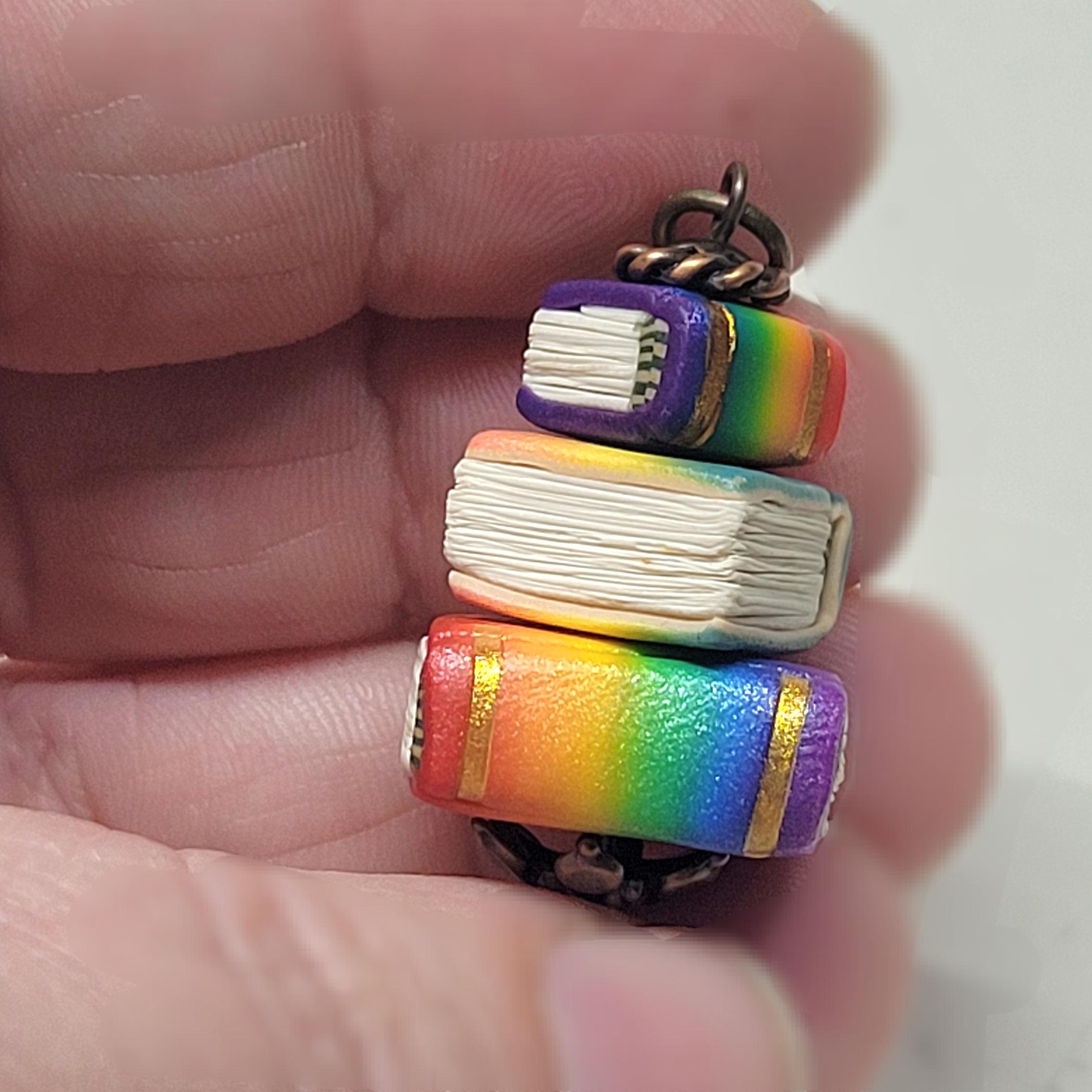 Reader's Library Pendant Copperplate Miniature Hand Sculpted Book Stack ...