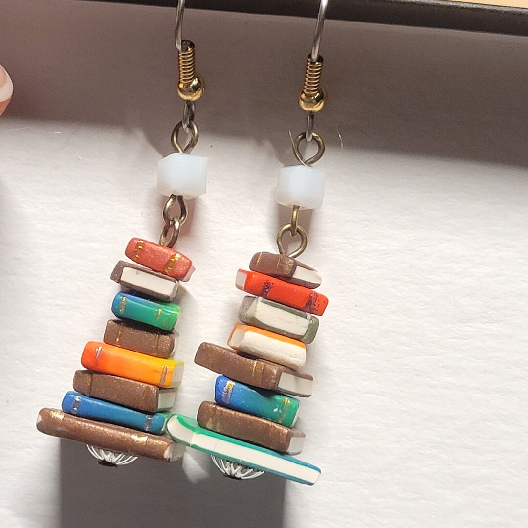 Tsundoku Stacks Glacier/tall Stack Earrings Mad Dash Studio - Etsy