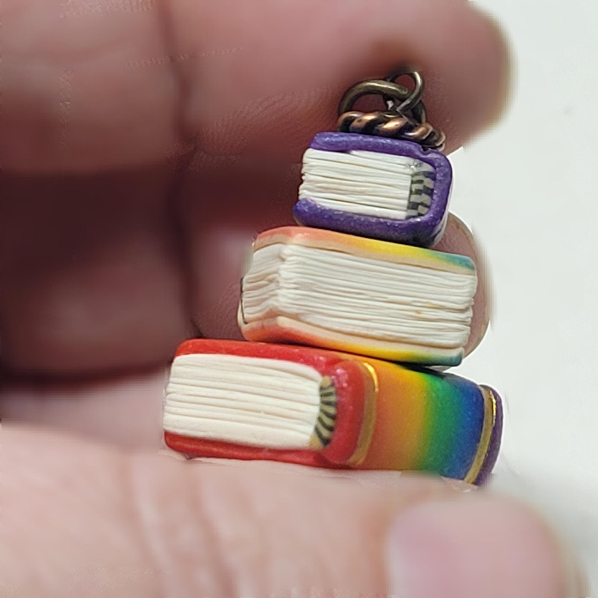 Reader's Library Pendant Copperplate Miniature Hand Sculpted Book Stack ...