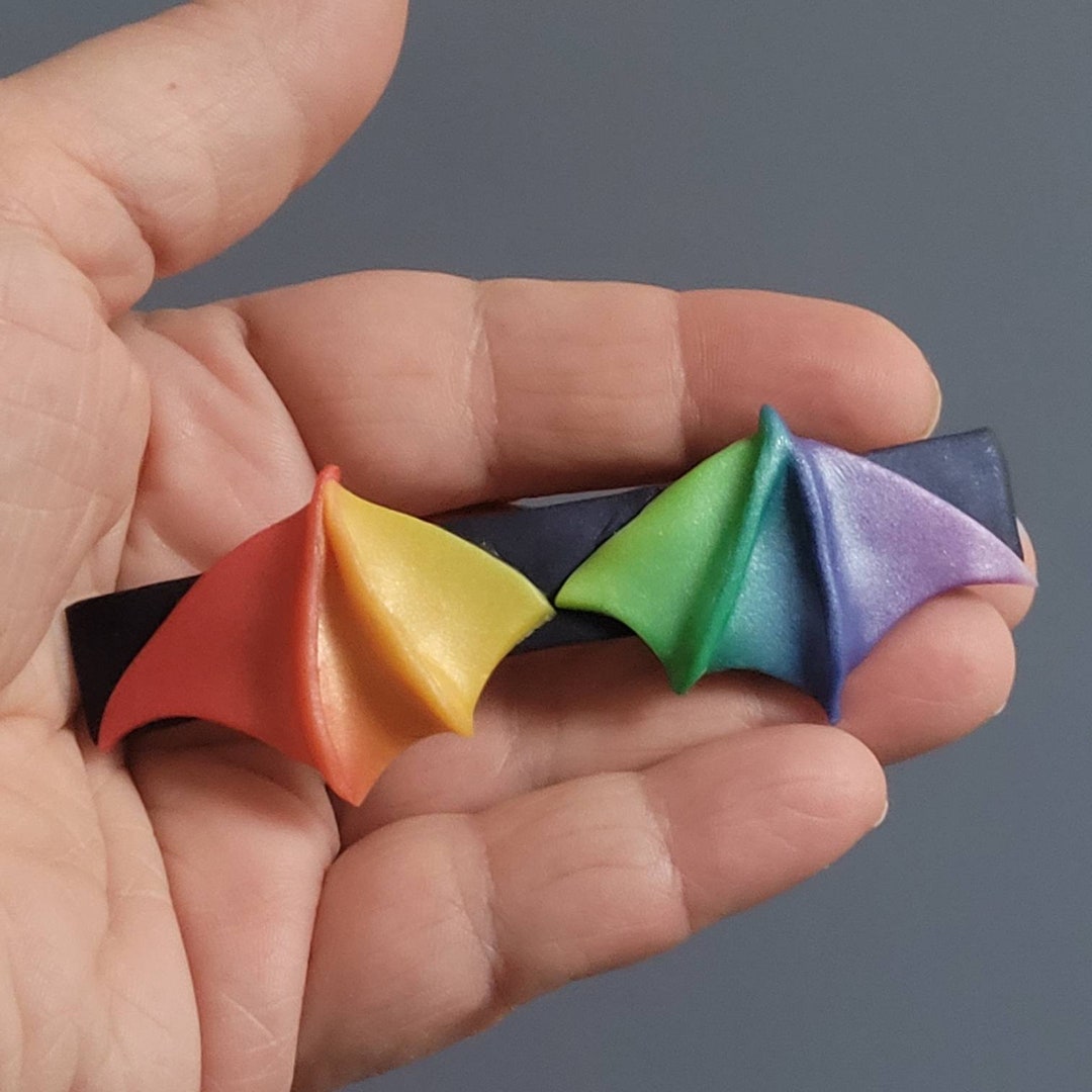 Rainbow Bat Wings Barrette Rise Polymer Clay Barrette Mad Dash Studio ...