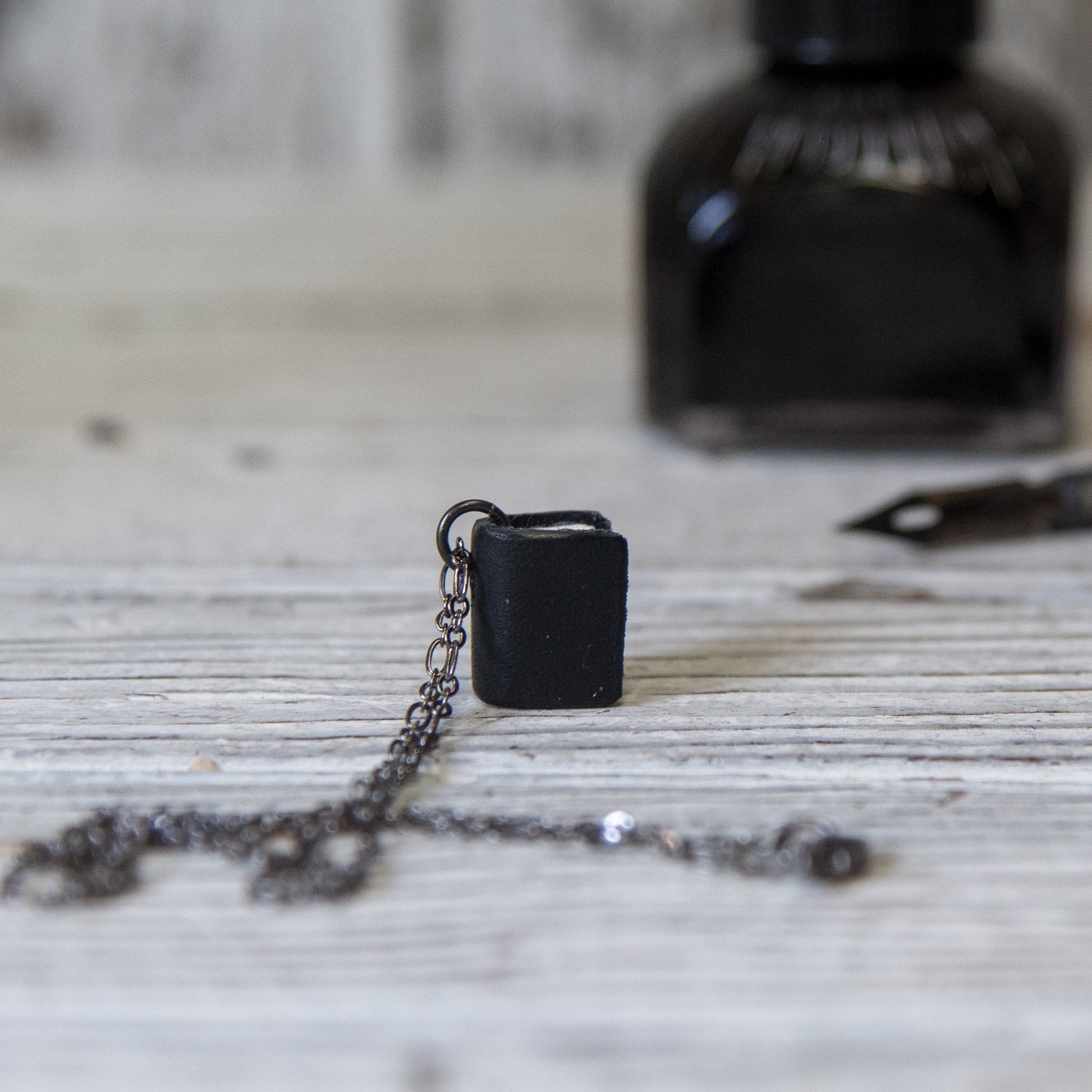 Mini Book Necklace Black Book Small Leather Book Charm by - Etsy