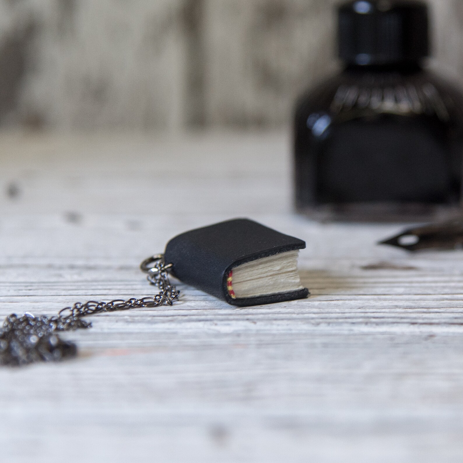 Mini Book Necklace Black Book Small Leather Book Charm by - Etsy