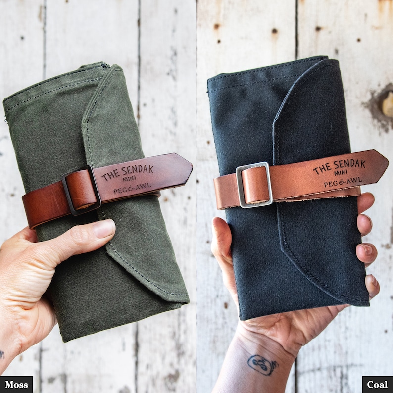 Roll up Mini Pencil Case Pen Roll Waxed Canvas and Leather | Etsy