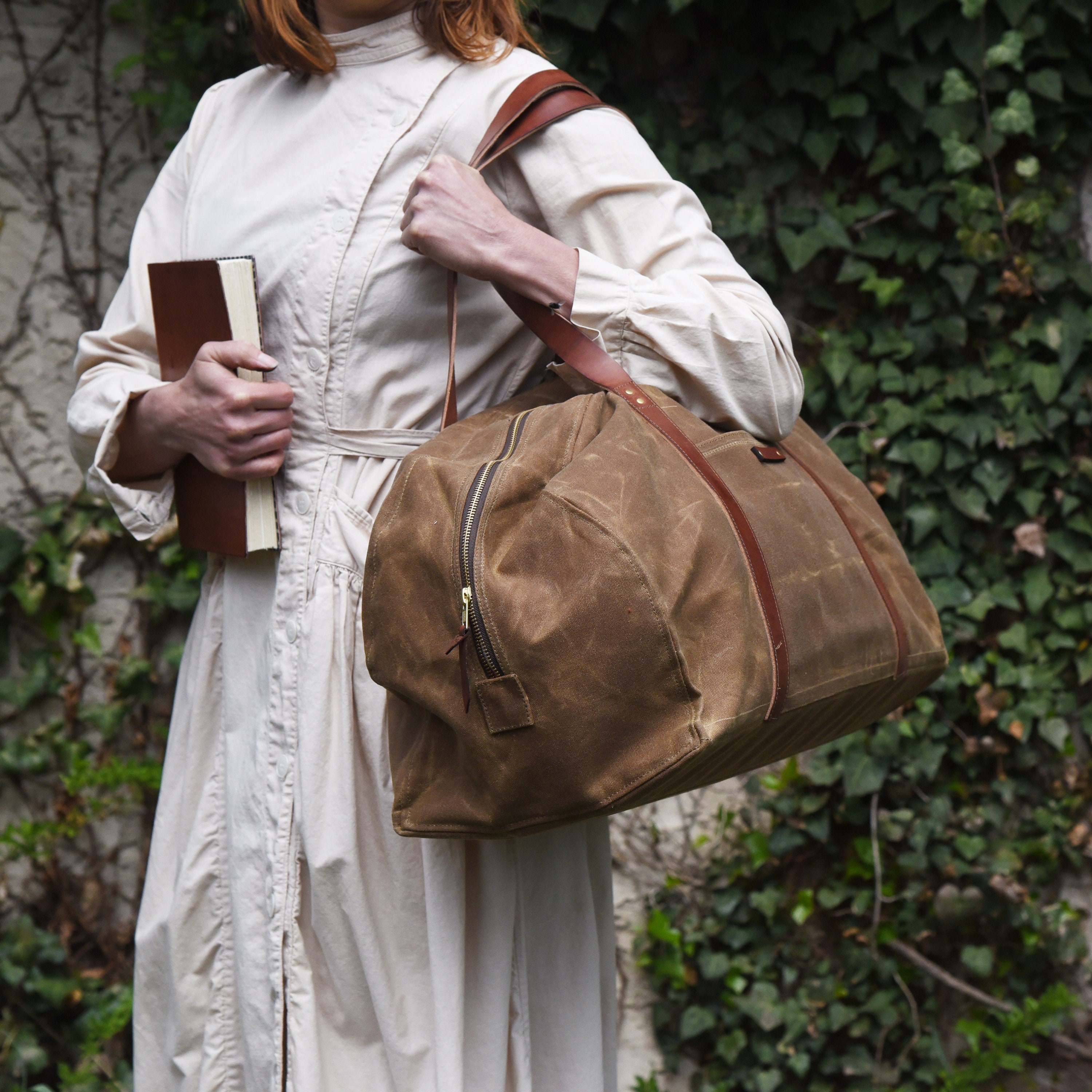 Waxed Canvas Weekender Bag Travel Bag Overnight Bagduffle Etsy