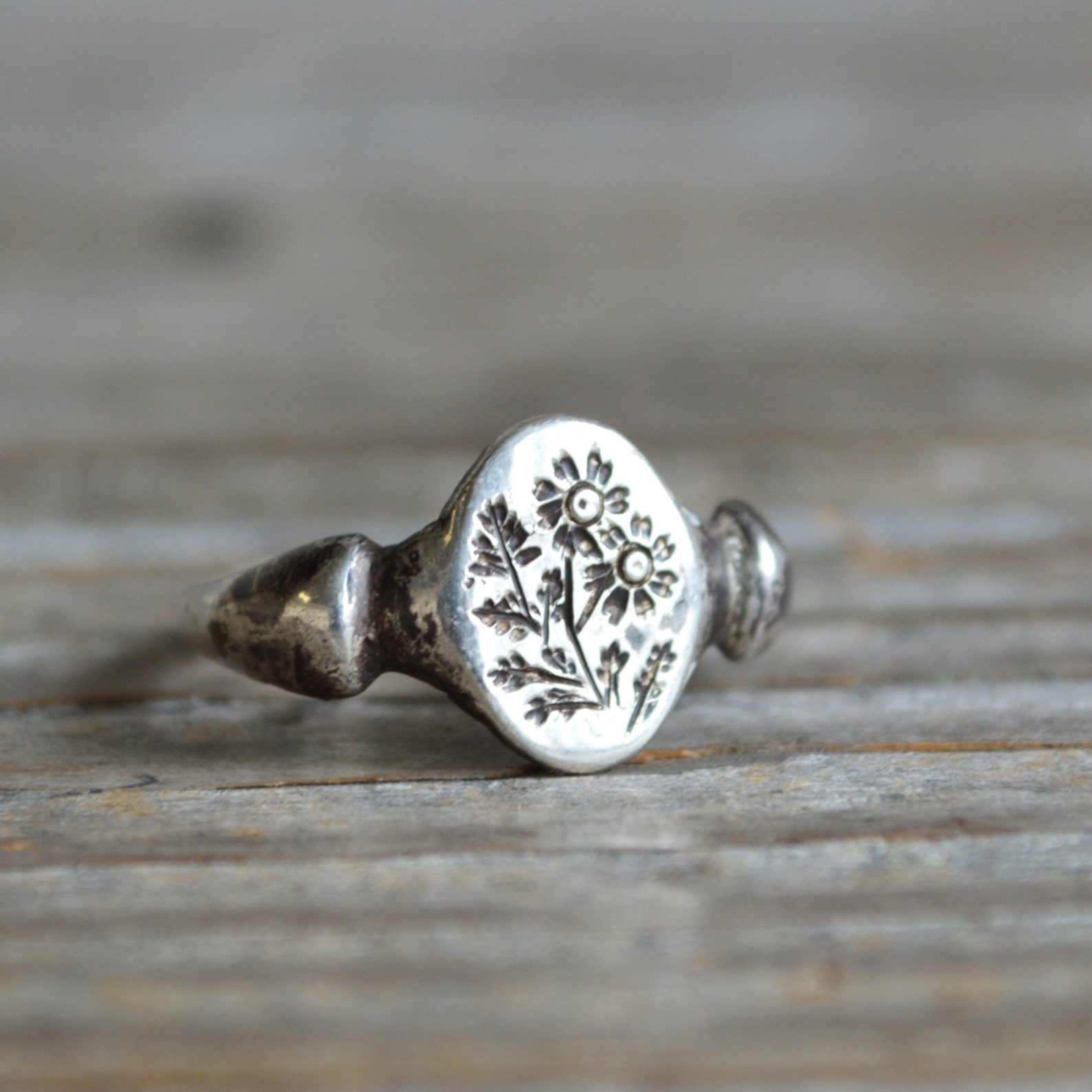 Sterling Silver Floral Ring Flower Signet Ring Nature - Etsy