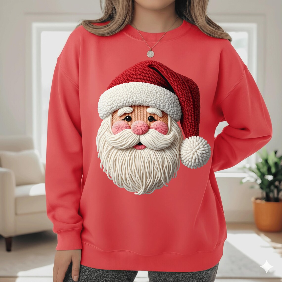 Faux Crochet Santa PNG, Cozy Yarn Texture Christmas Design, Cute Chunky ...