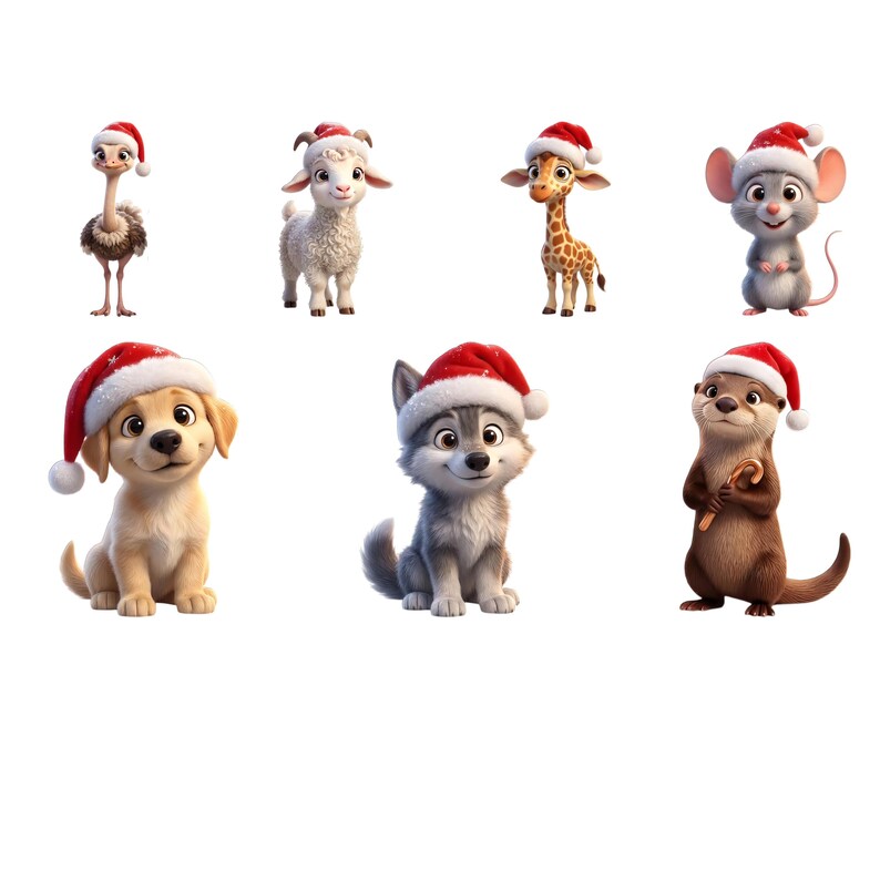 Christmas Animal Clipart Bundle, Cute Winter Wildlife PNG Set, Festive ...
