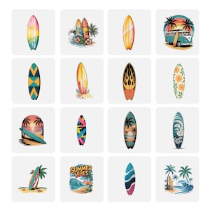 Surfboard Clipart Bundle, Tropical Surfboard Illustrations, Beach, Wave ...