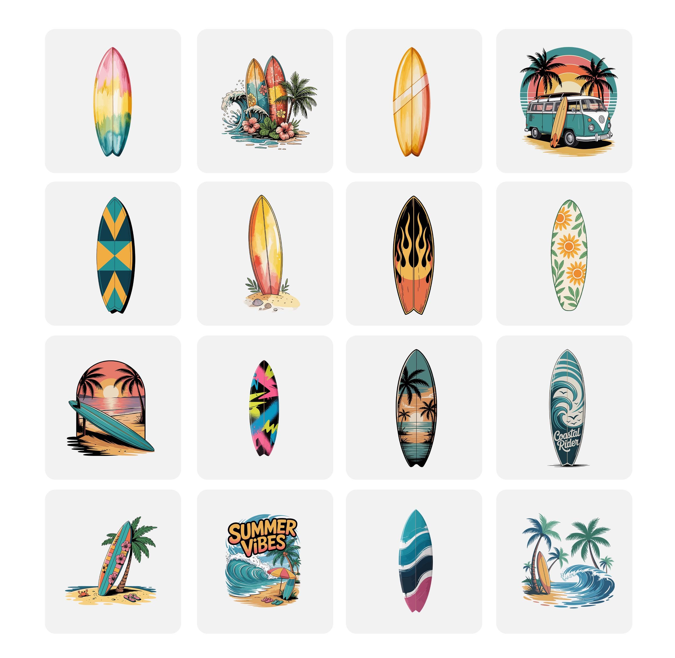 Surfboard Clipart Bundle, Tropical Surfboard Illustrations, Beach, Wave ...