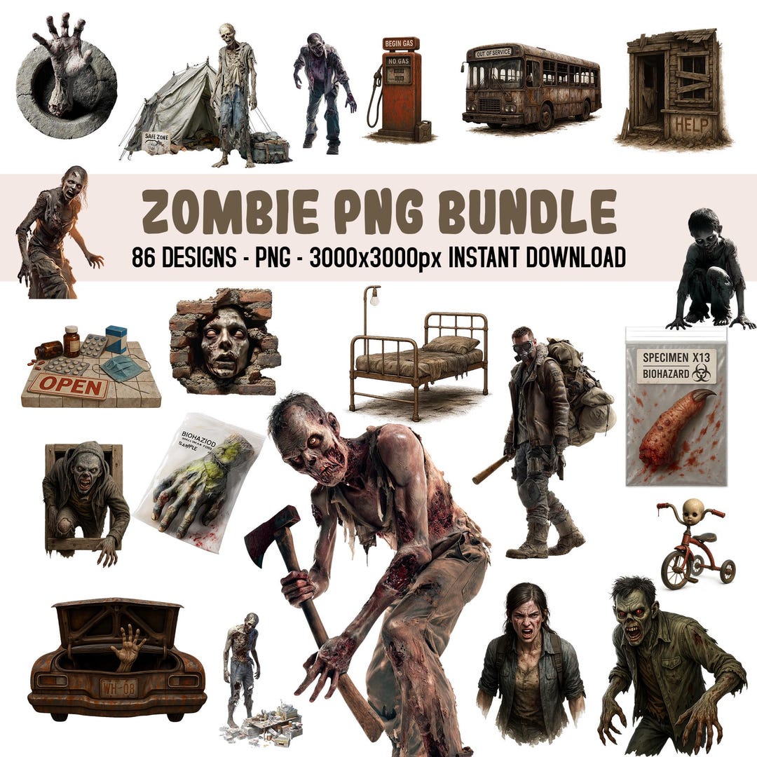 Zombie Apocalypse PNG Clipart Bundle - Horror Survival Grunge People ...