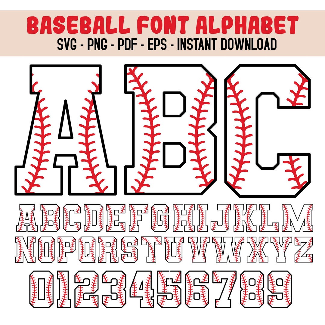 Baseball Font SVG Alphabet, Sports Letters & Numbers PNG, Baseball Team ...