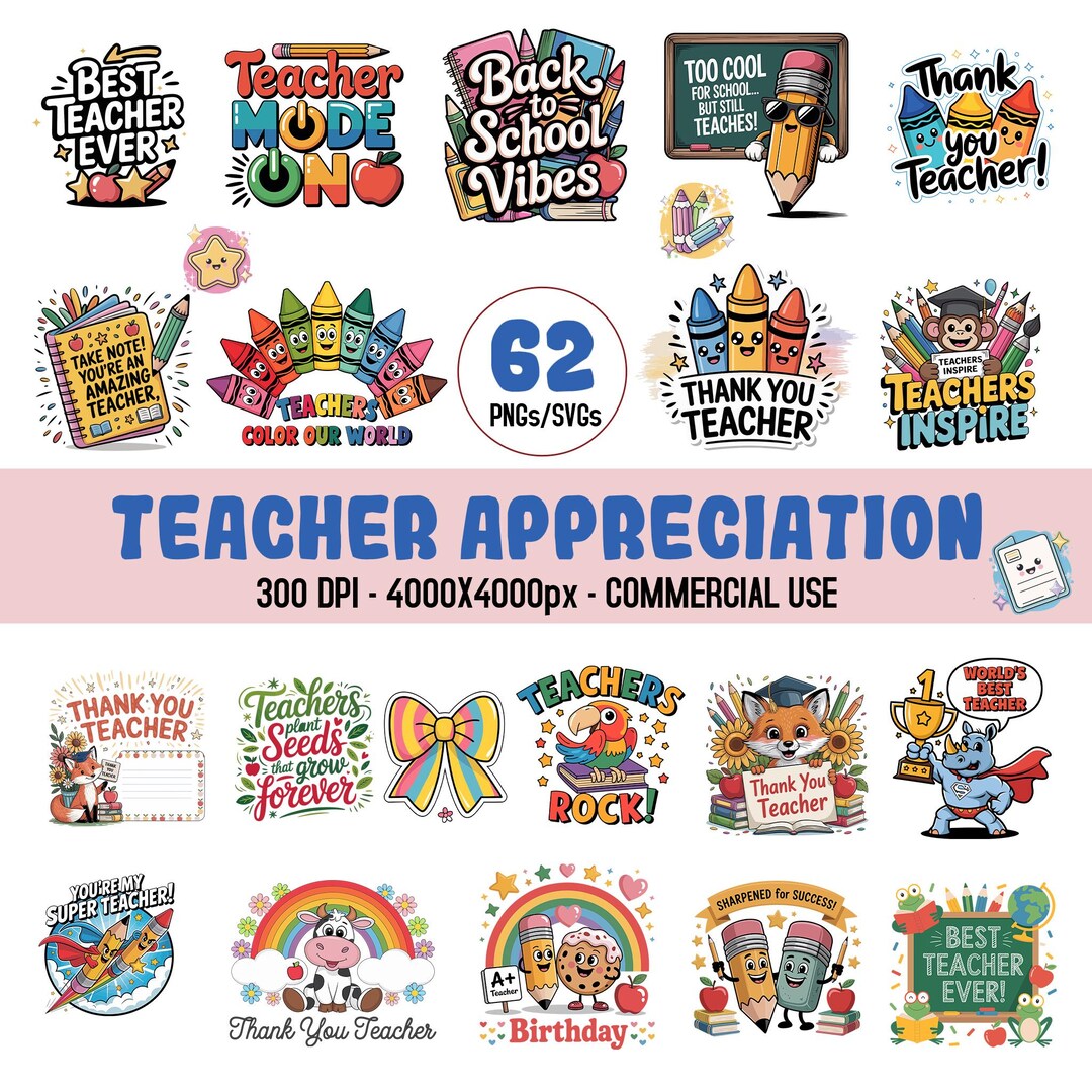 60+ Teacher Png Bundle, Back to School Bundle Png, Teacher Appreciation ...