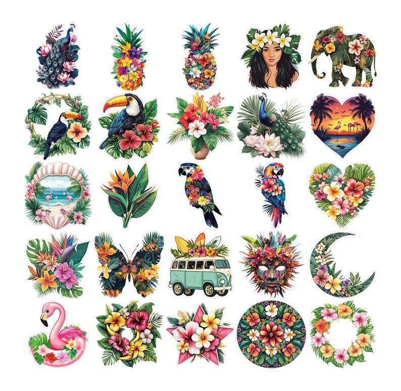 Tropical Clipart Bundle PNG | 63 Commercial Use Cliparts | Flamingo ...