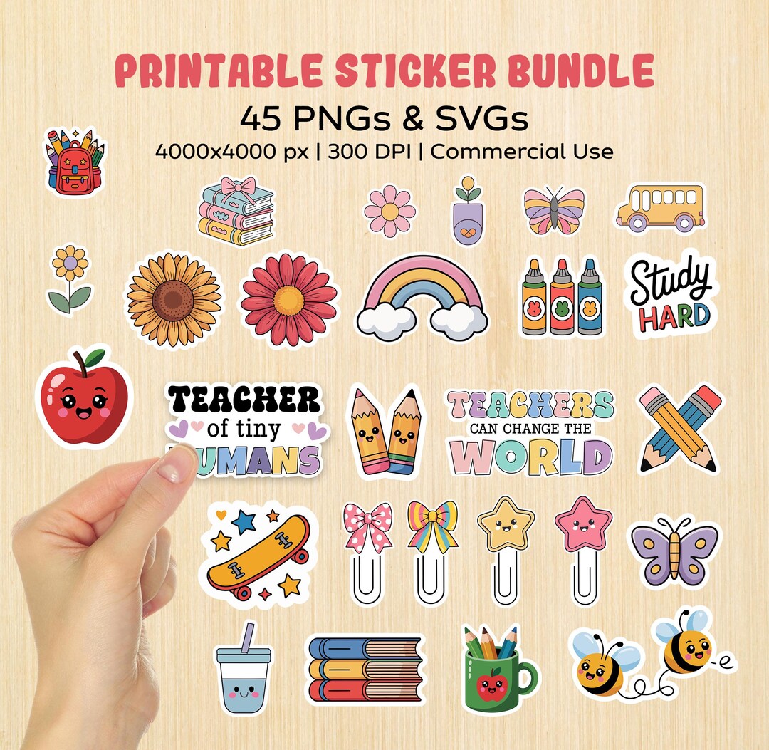 Teacher Stickers PNG Bundle, School Stickers Png, Pastel School ...