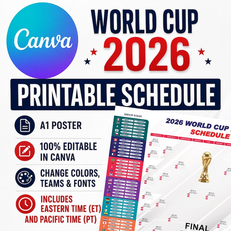 World Cup 2026 Schedule Wall Chart Printable and Fully Editable Canva ...