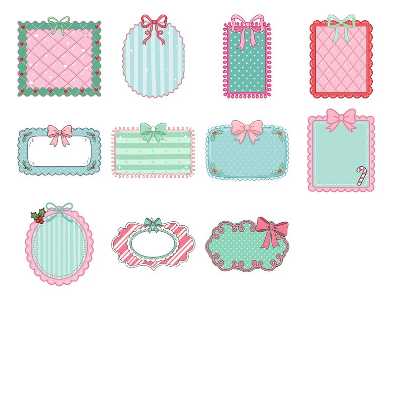 Coquette Christmas Frame Clipart, Pastel Holiday Borders, Whimsical Bow ...