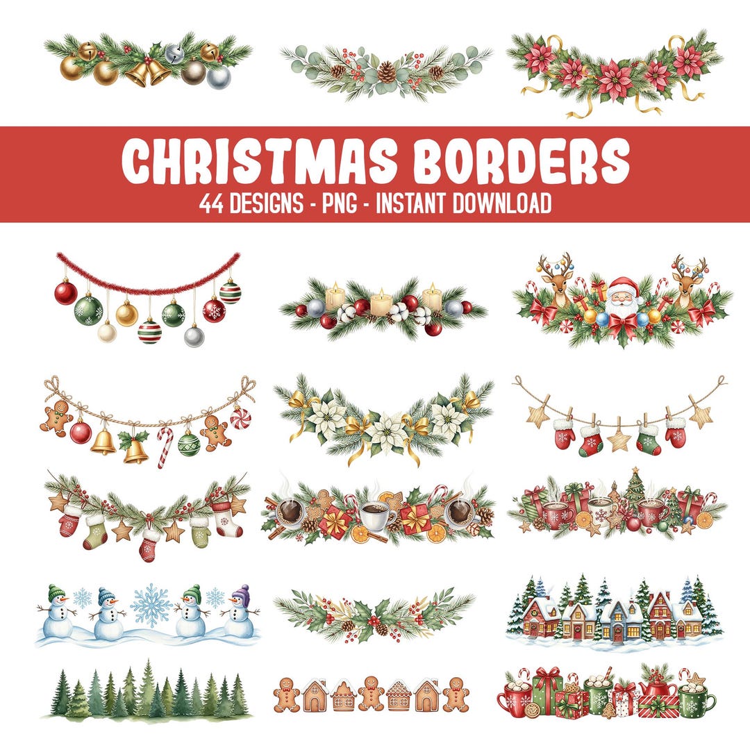 Christmas Garland Borders Clipart PNG, Christmas Border Png, Winter ...