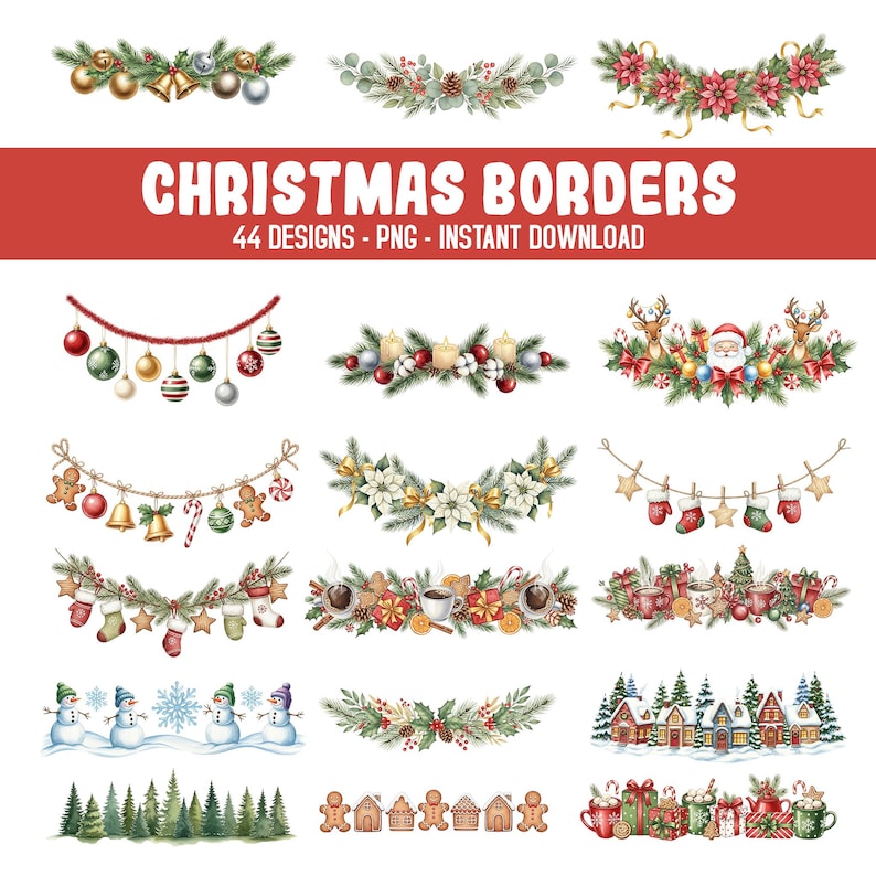 Christmas Garland Borders Clipart PNG, Christmas Border Png, Winter ...