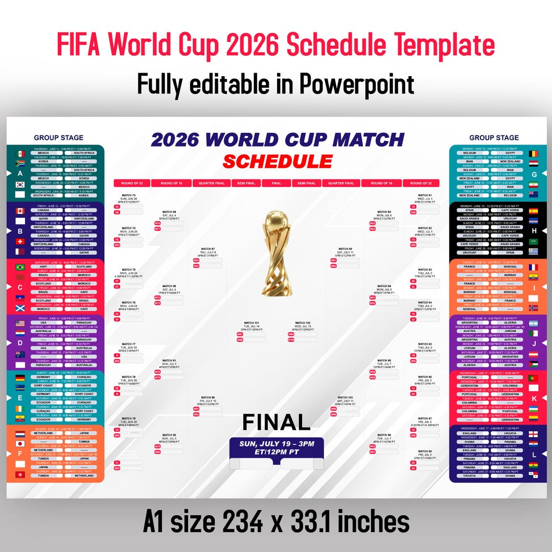 World Cup 2026 Schedule Wall Chart Printable and Fully Editable ...