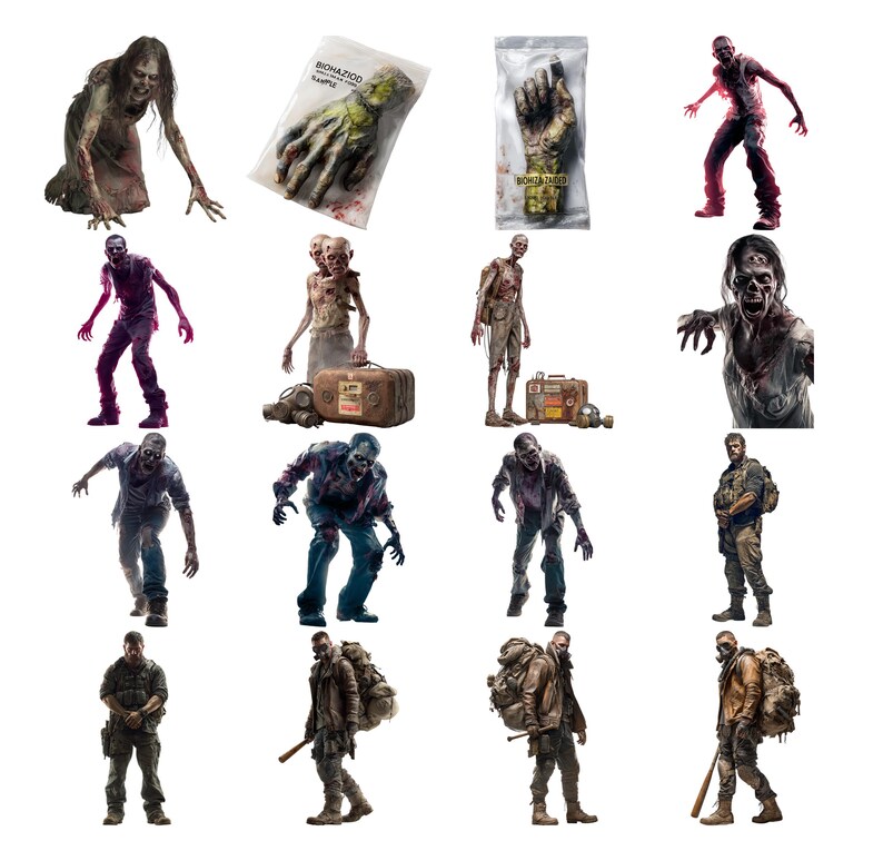 Zombie Apocalypse PNG Clipart Bundle - Horror Survival Grunge People ...