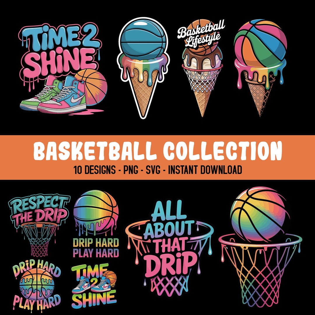 Basketball PNG Bundle, Neon Drip Basketball Graphics, Basketball ...