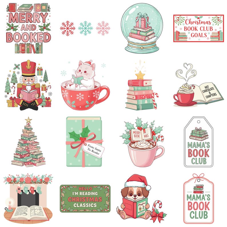 Christmas Bookish Svg Clipart, Christmas Book Lover Clipart, Bookish ...