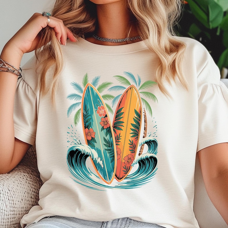 Surfboard Clipart Bundle, Tropical Surfboard Illustrations, Beach, Wave ...
