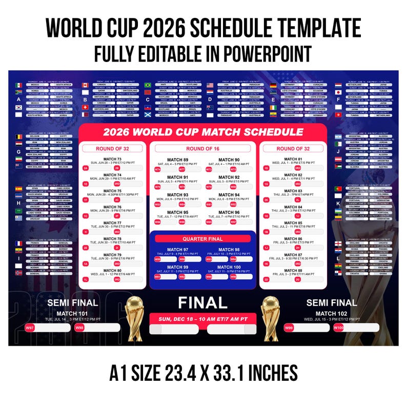 World Cup 2026 Schedule Wall Chart Printable And Fully Editable