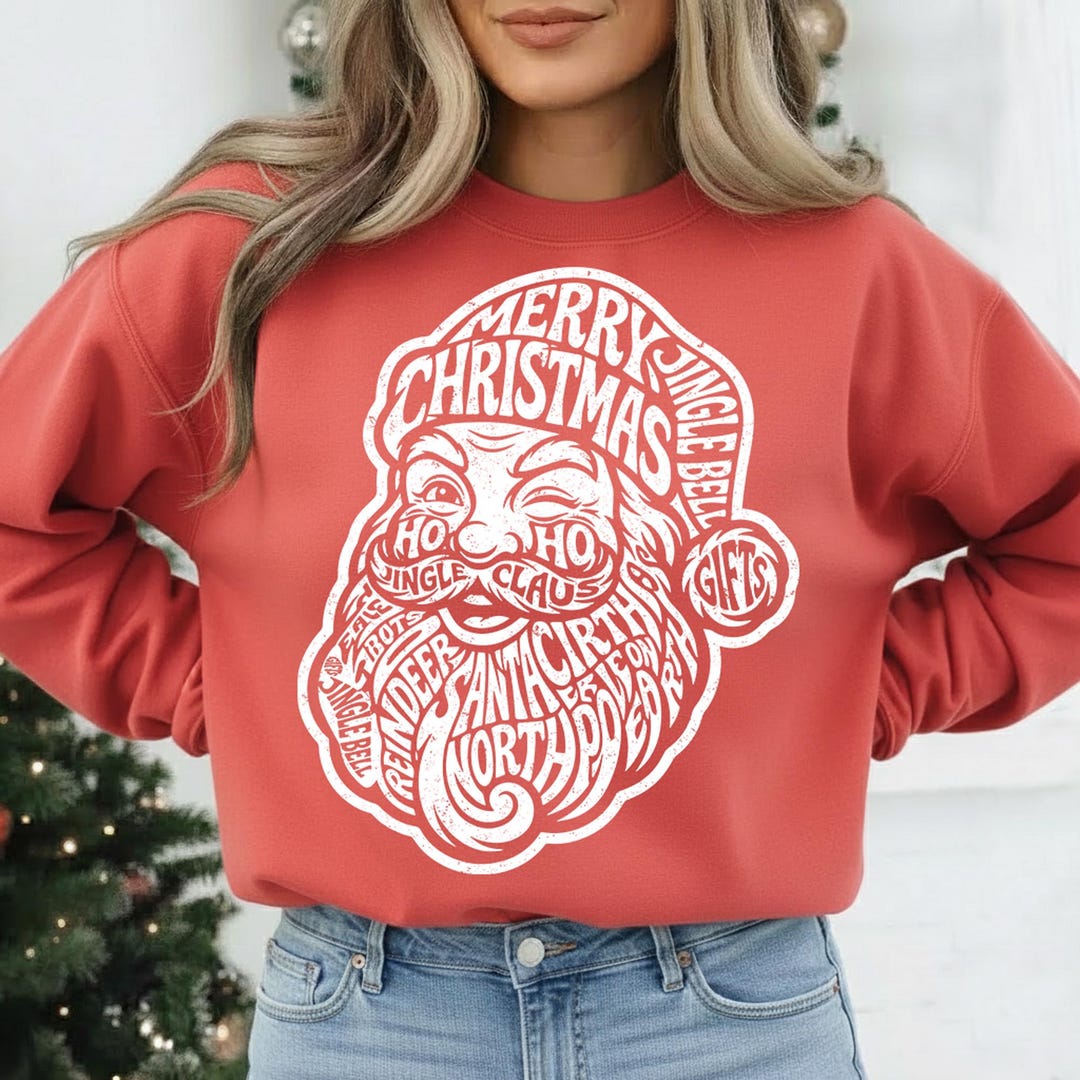Vintage Santa Word Art PNG, Merry Christmas Typography Face, Retro ...