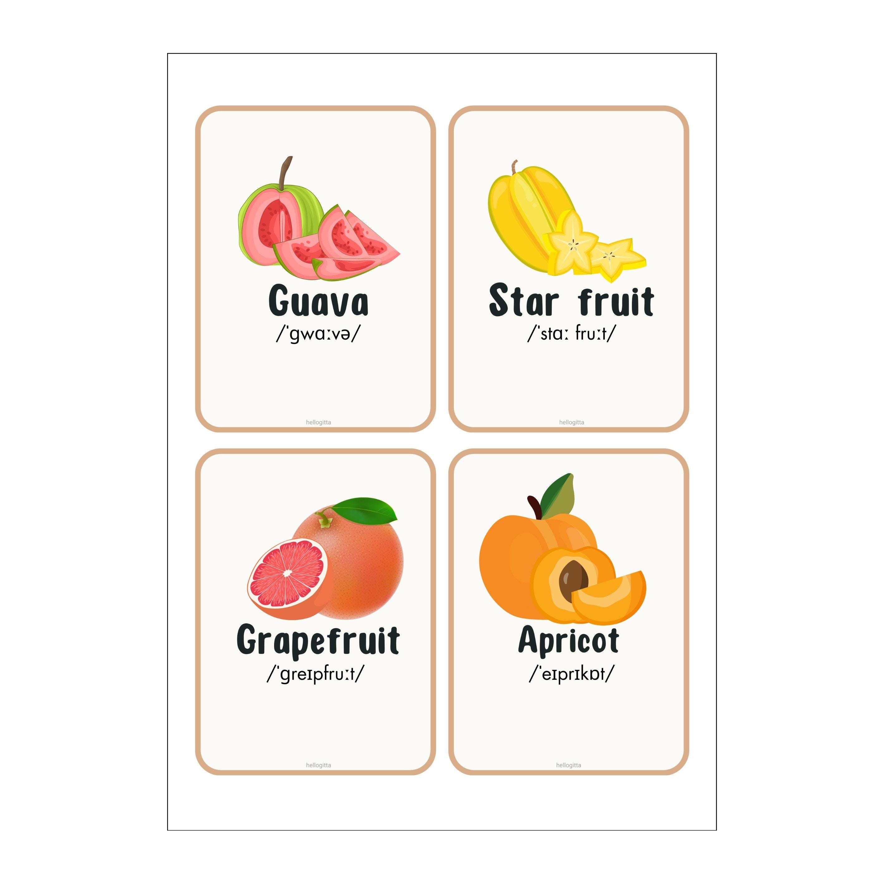 Printable Fruit Flashcards, English Learning Made Easy, Kids Flash ...