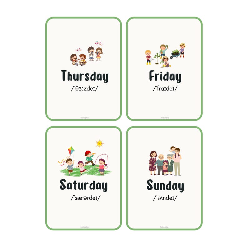 Days and Months Flashcards, Learning the Days of the Week, Learning the ...